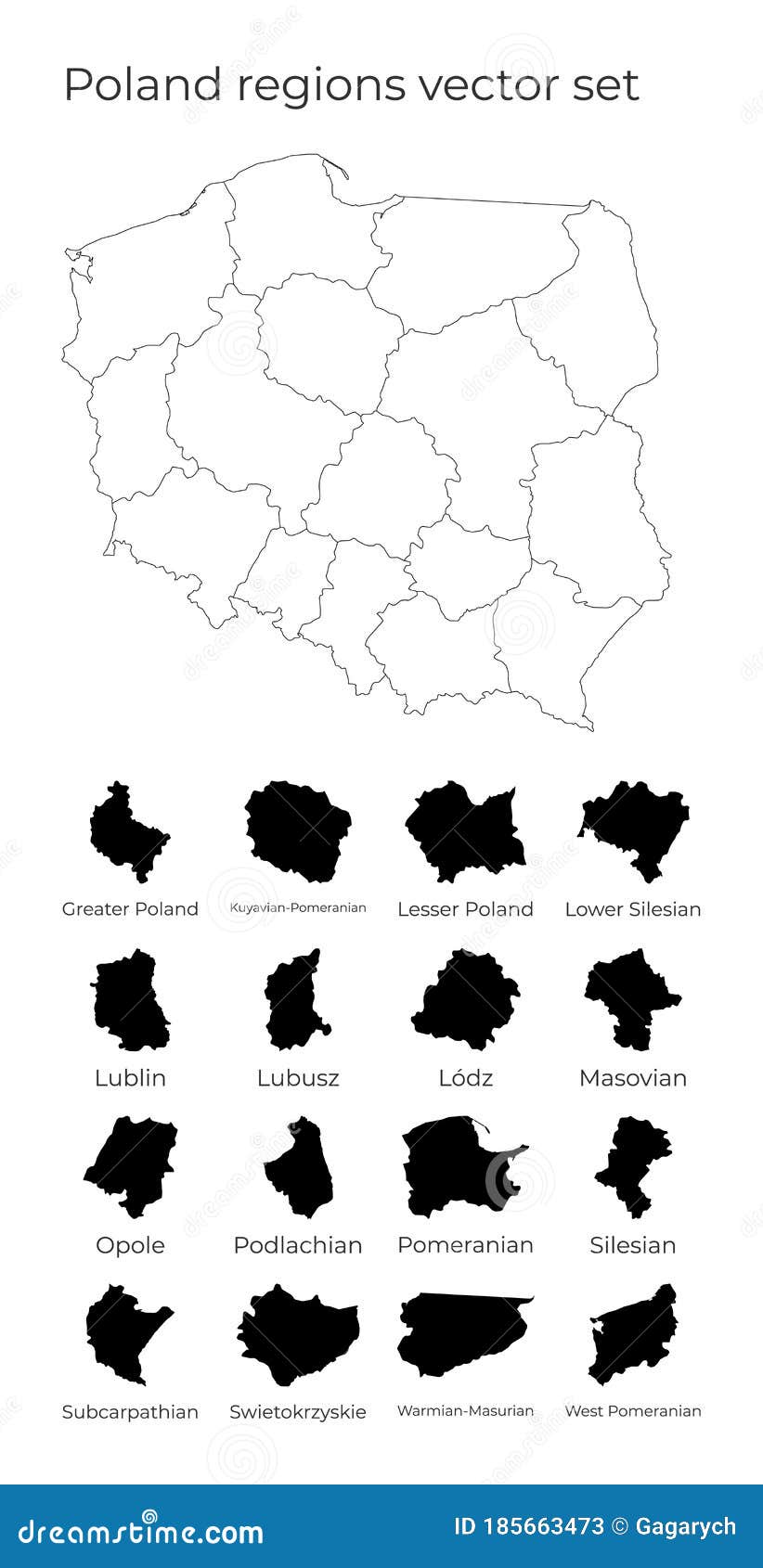 Poland Map with Shapes of Regions. Stock Vector - Illustration of contour, collection: 185663473