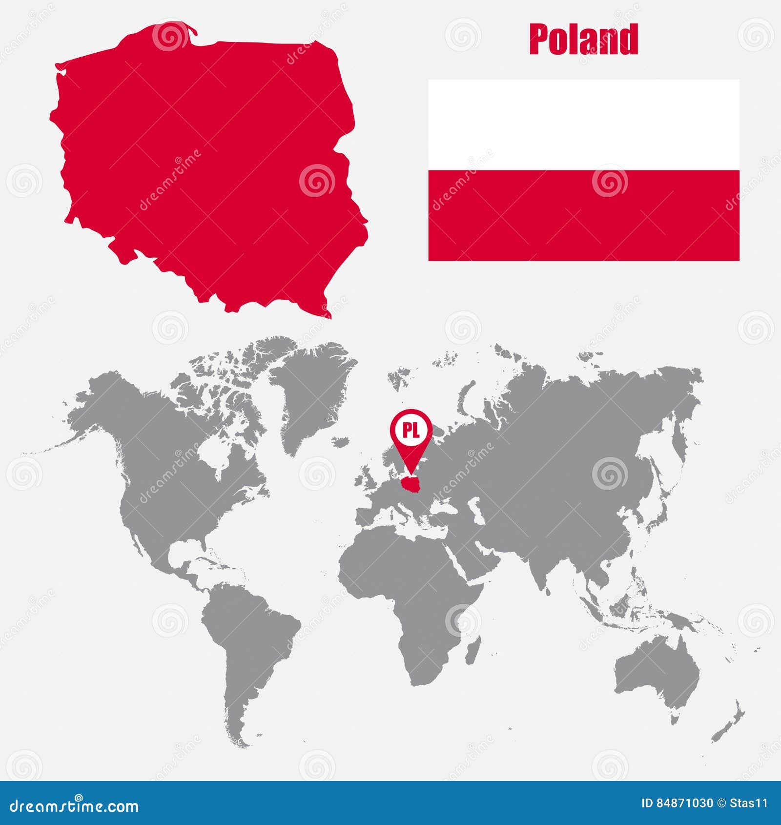 Poland Map on a World Map with Flag and Map Pointer. Vector ...
