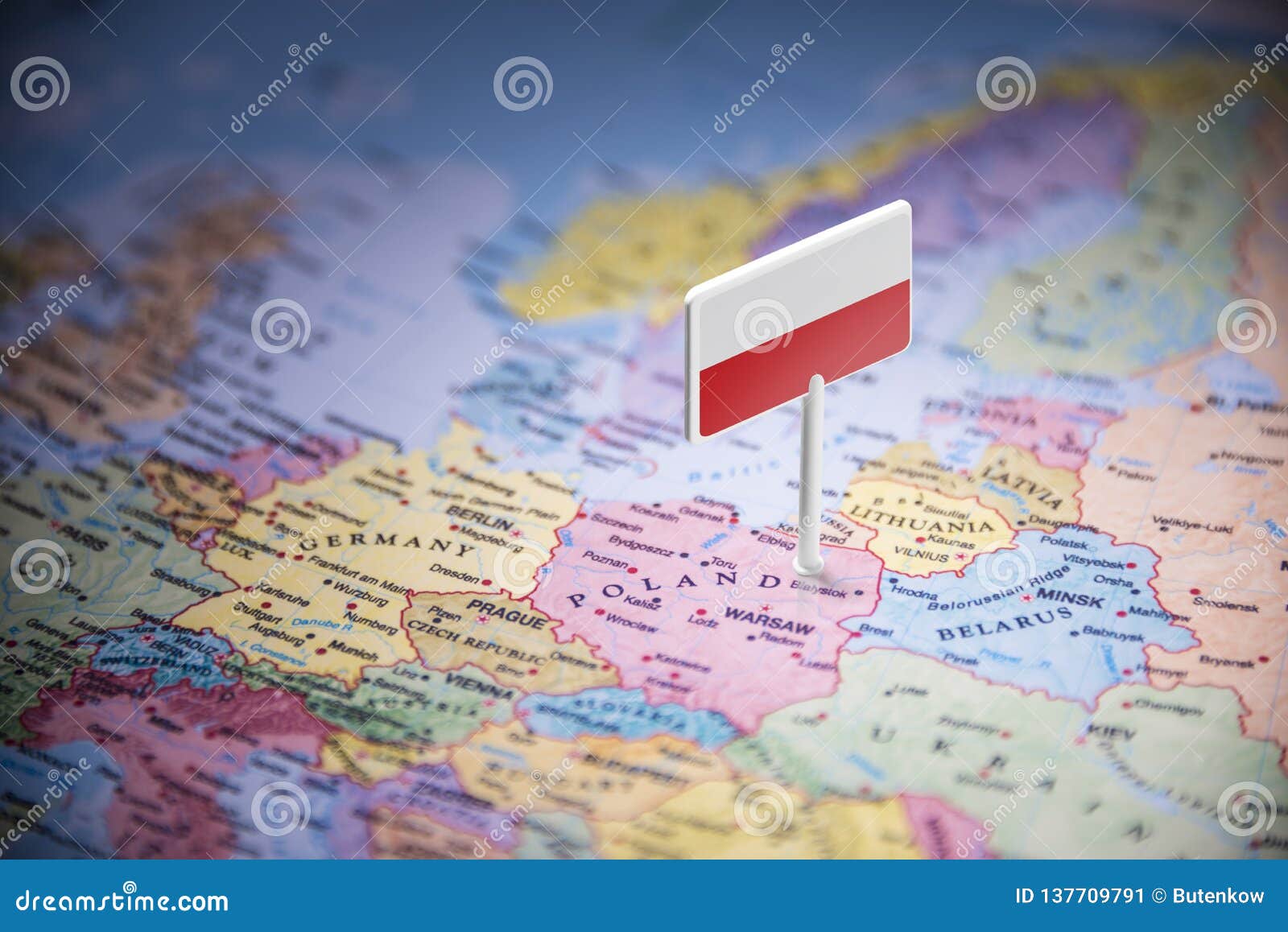 Poland Marked with a Flag on the Map Stock Image - Image of flagstaff ...