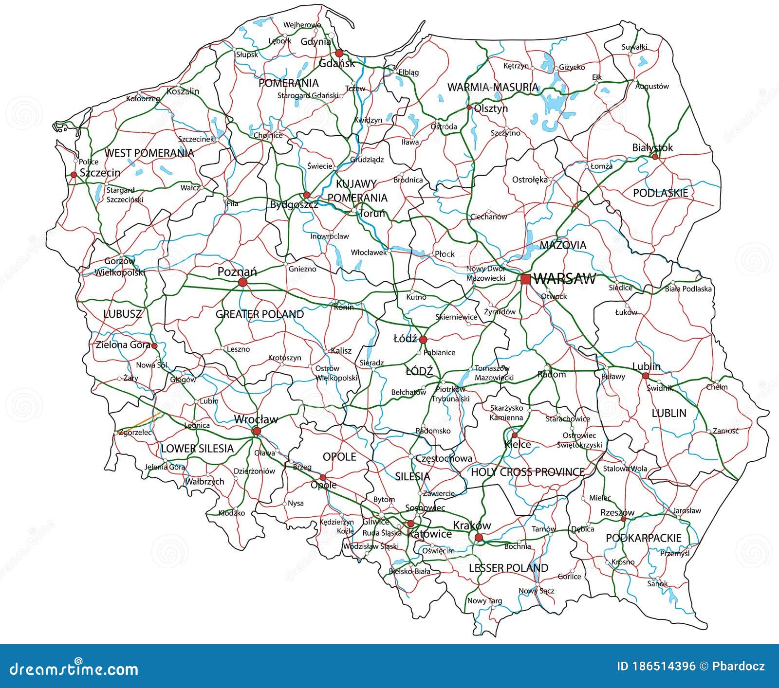 Poland Road and Highway Map. Stock Vector - Illustration of river ...