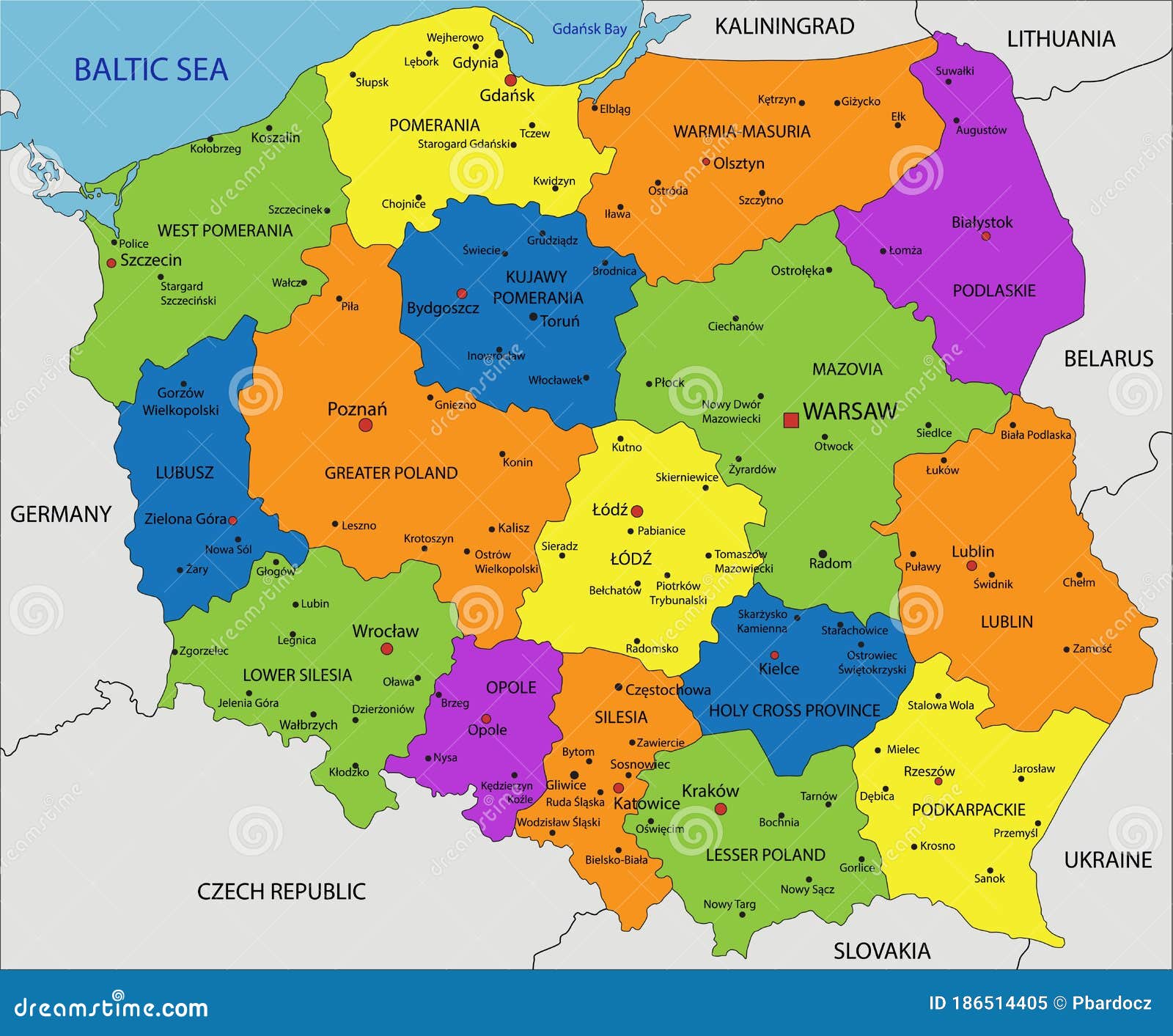 Colorful Poland Political Map with Clearly Labeled, Separated Layers ...