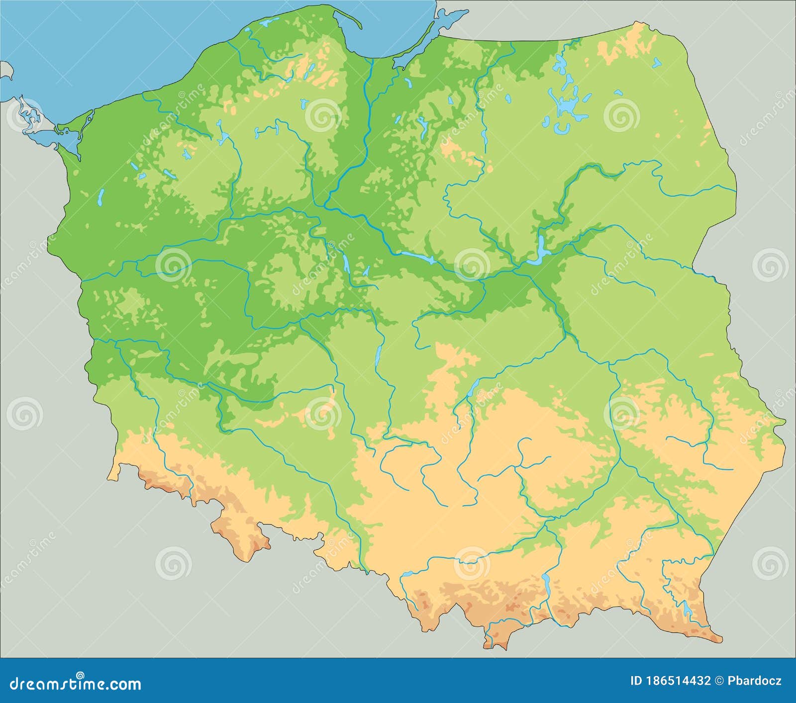 High Detailed Poland Physical Map. Stock Vector - Illustration of ...