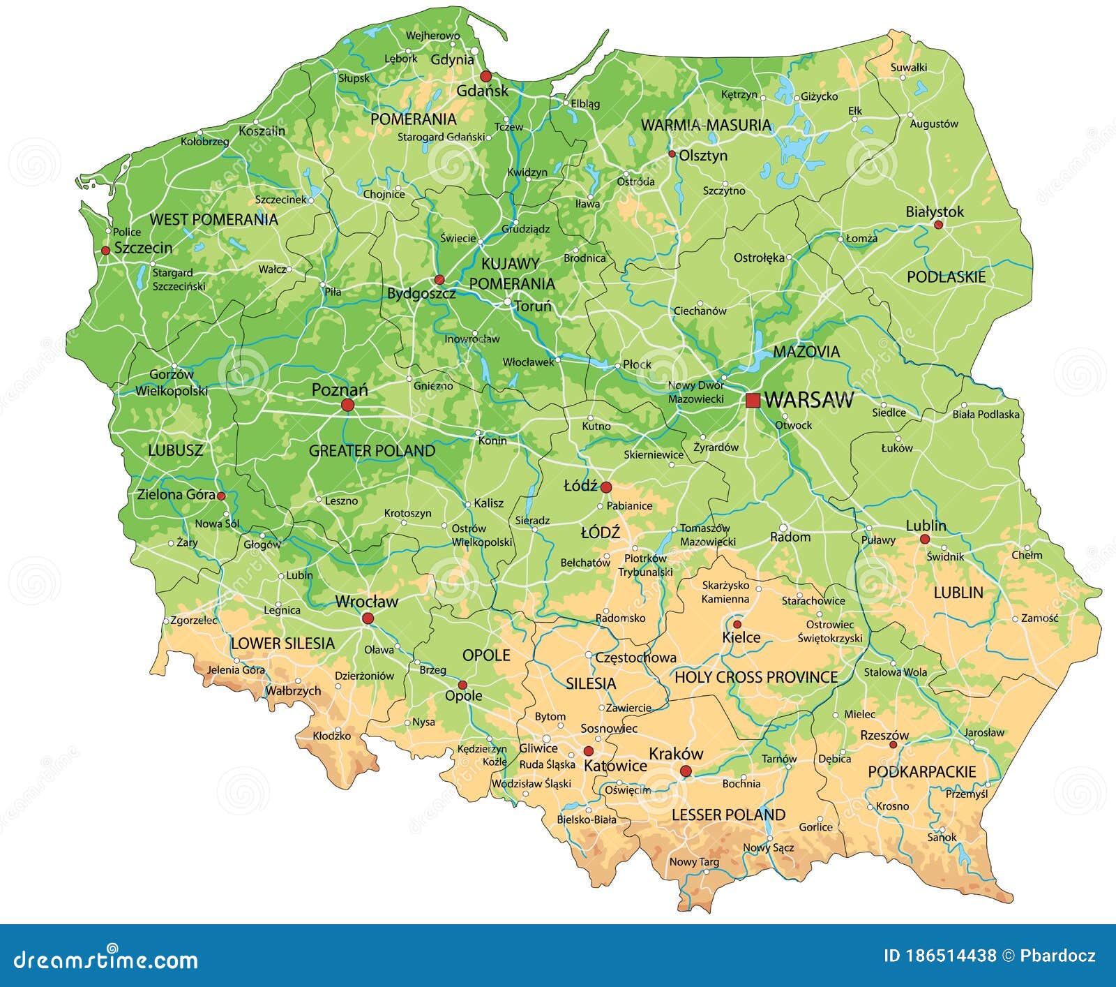 The Detailed Map Of Poland With Regions Or States And Cities, Capitals ...