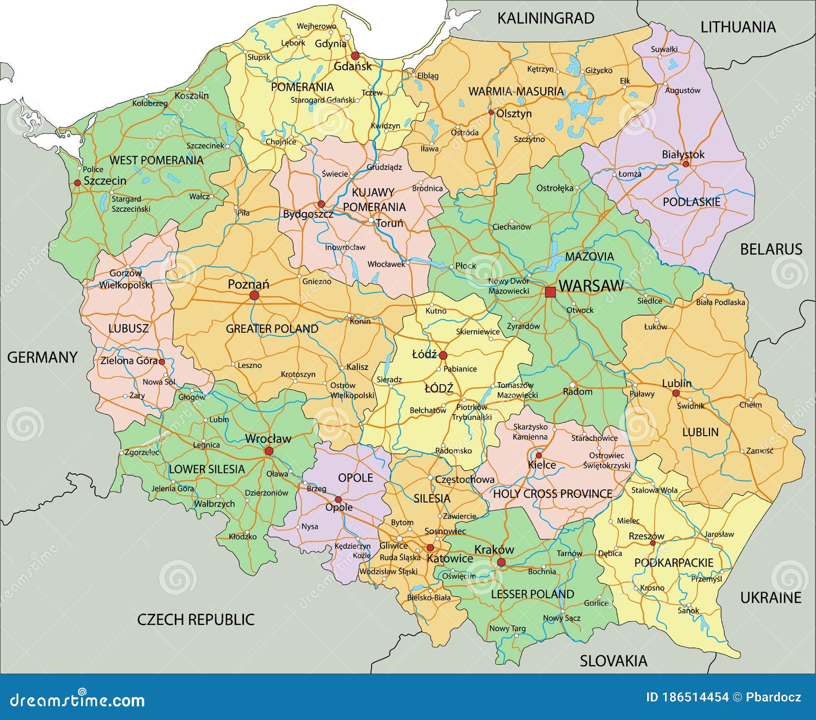 Poland - Highly Detailed Editable Political Map with Labeling. Stock ...