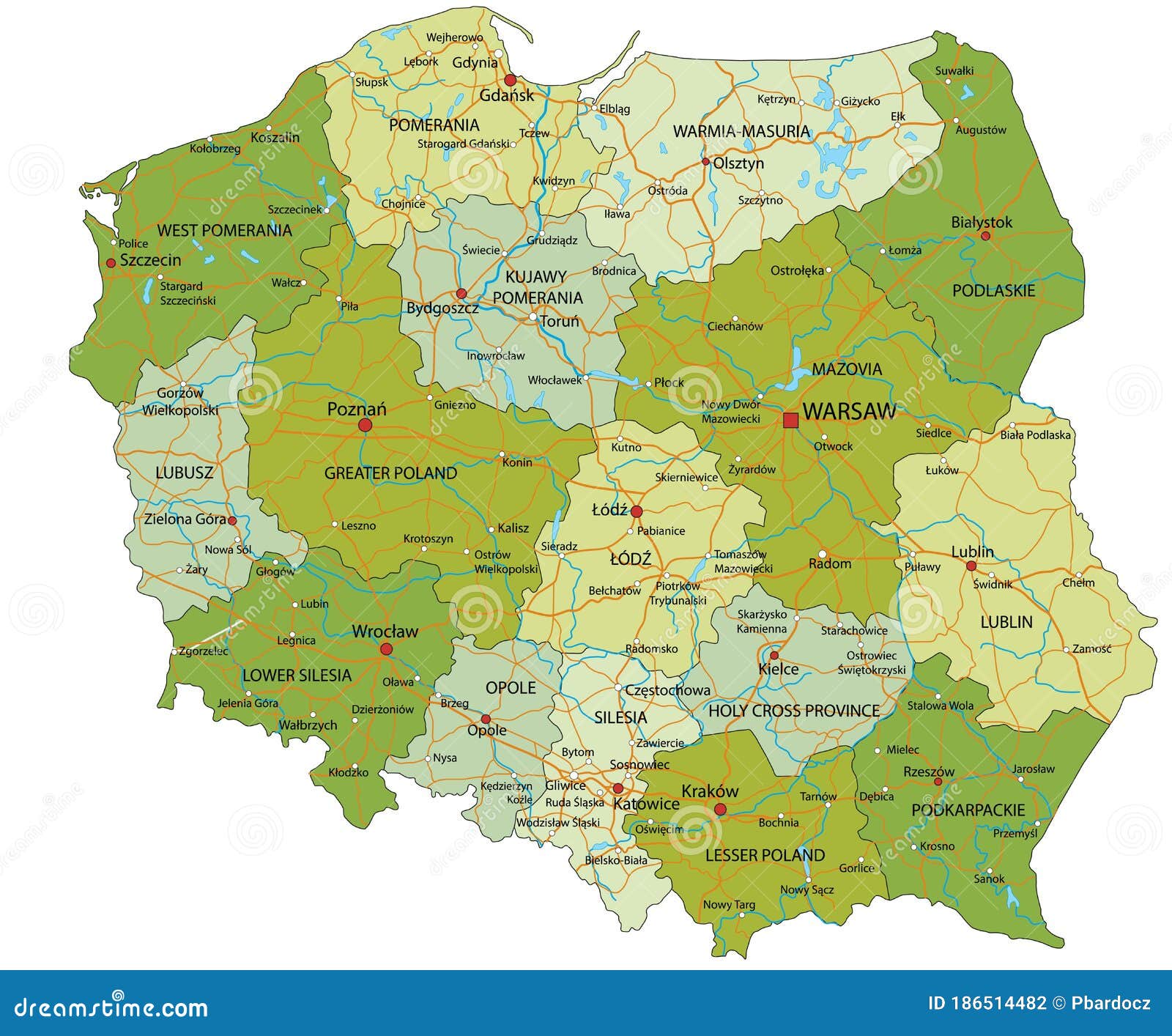 Highly Detailed Editable Political Map with Separated Layers. Poland ...