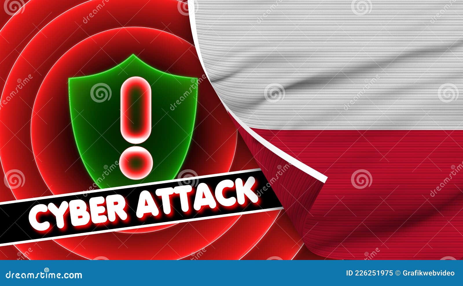 Poland Realistic Flag with Cyber Attack Title Fabric Texture 3D ...