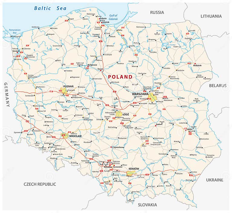 Poland road map stock illustration. Illustration of river - 71841005