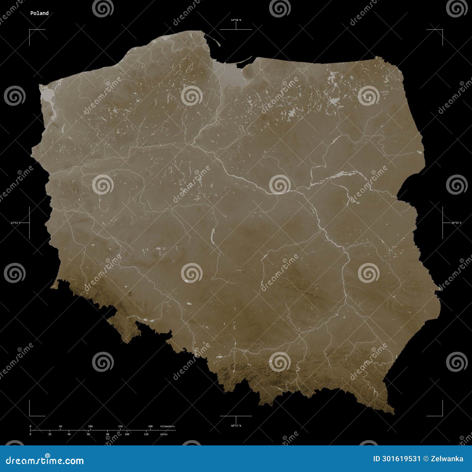 Poland Shape on Black. Sepia Stock Illustration - Illustration of atlas ...