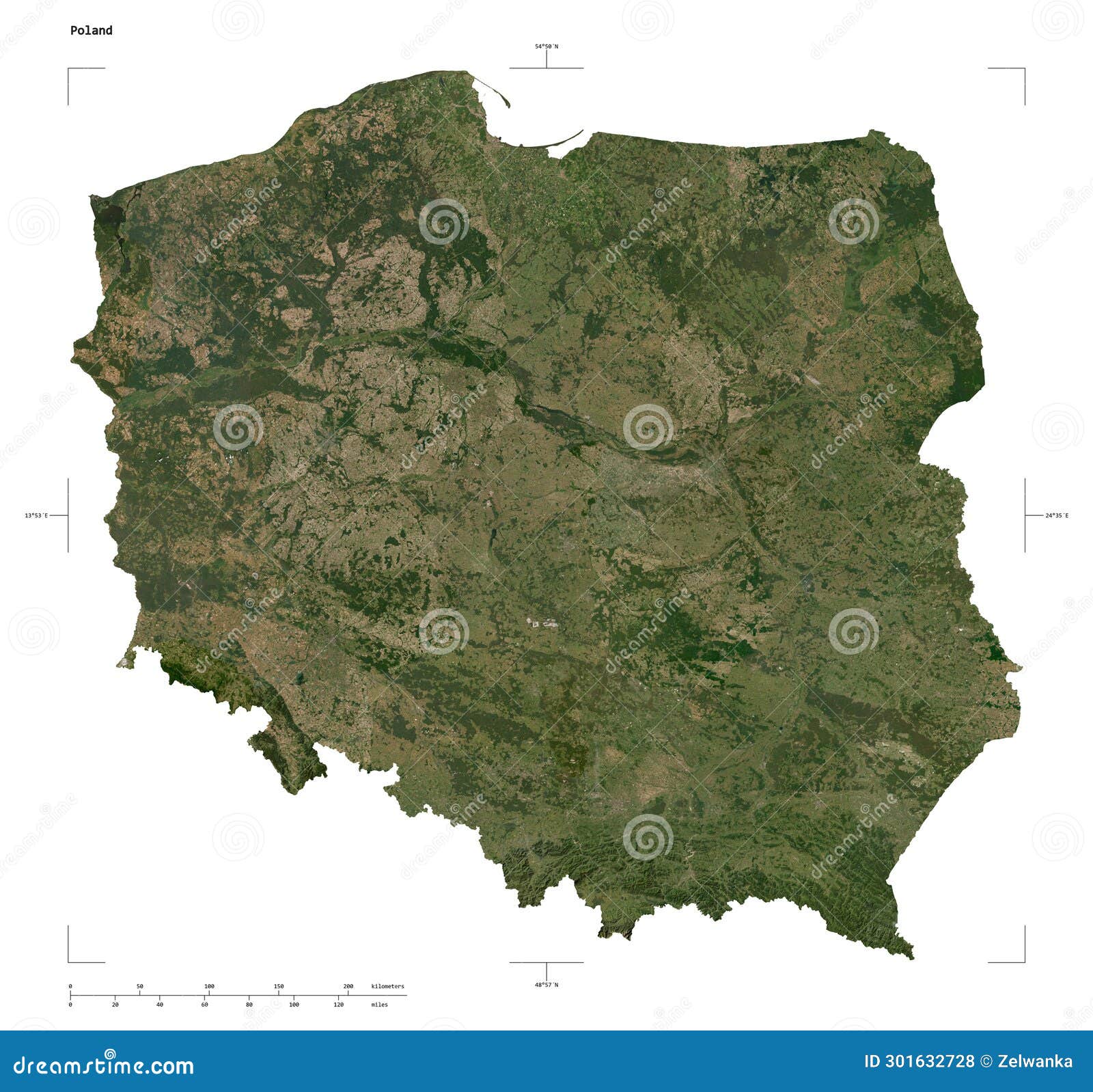 Poland Shape on White. Low-res Satellite Stock Illustration ...