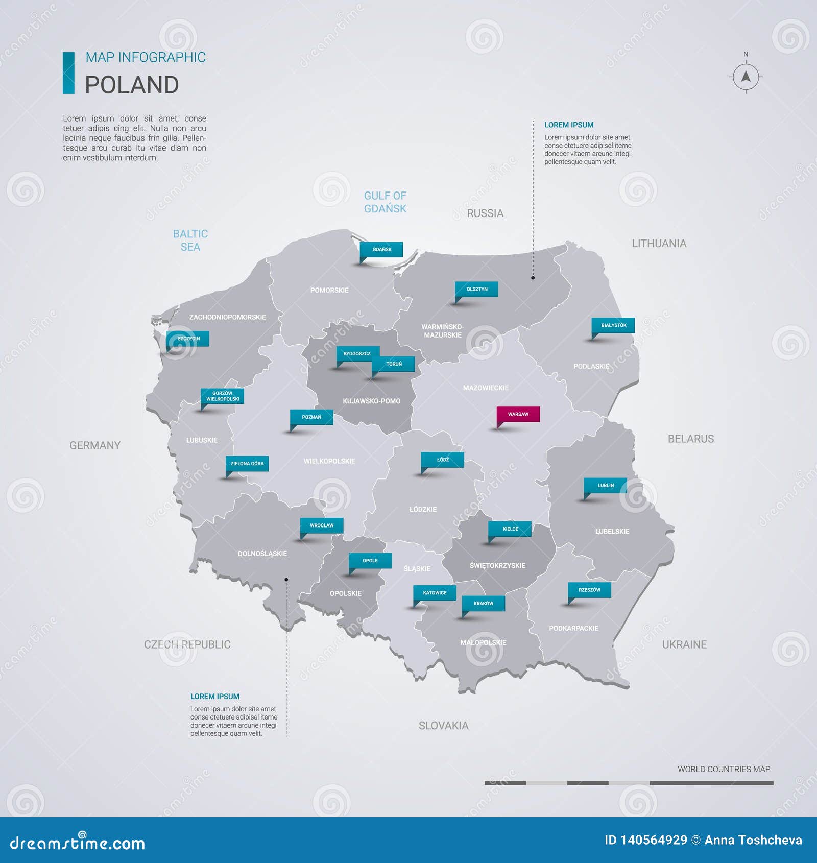 Poland Vector Map with Infographic Elements, Pointer Marks Stock Vector ...