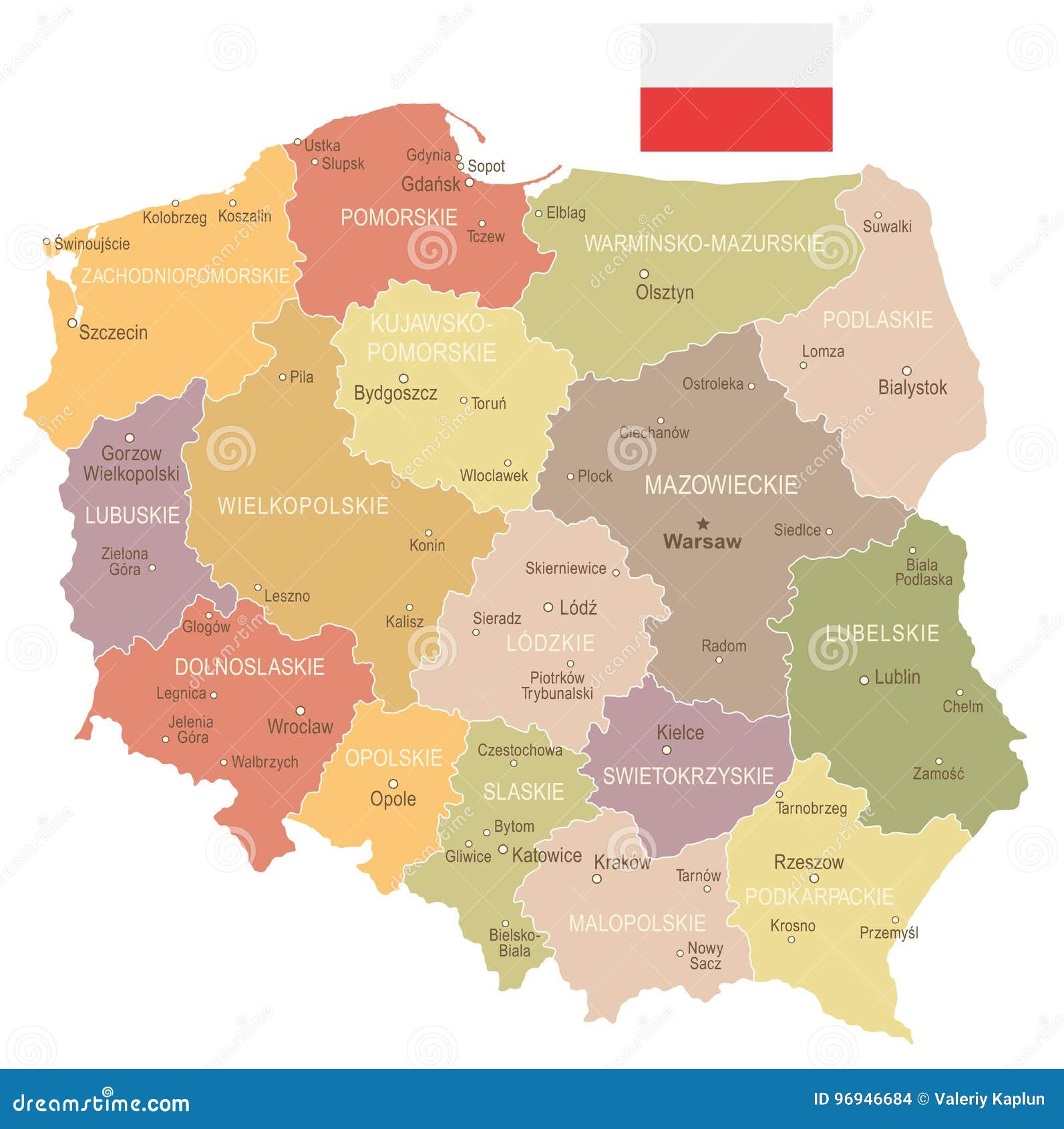 Poland - Vintage Map and Flag - Illustration Stock Illustration ...