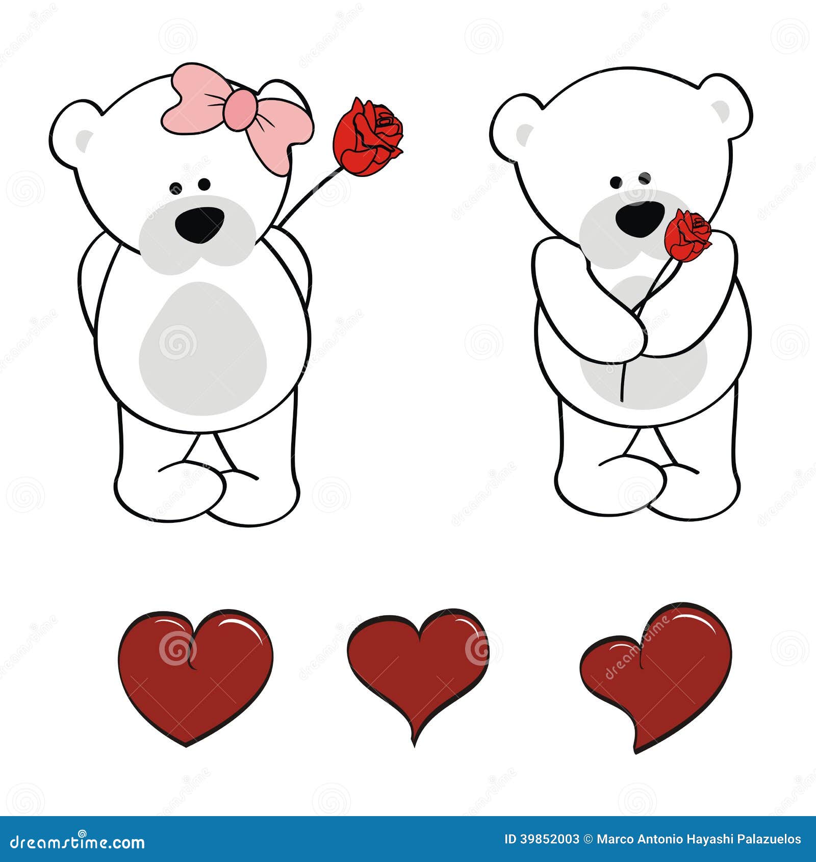 Polar Bear Baby Cartoon Valentine Rose Set Stock Vector - Illustration ...