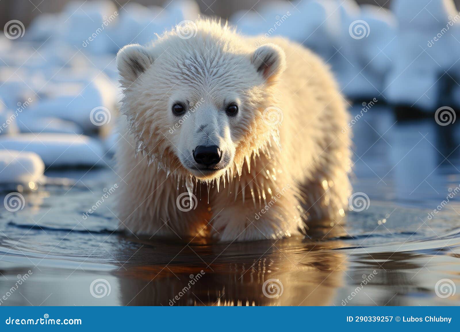 Polar bear cub in water stock illustration. Illustration of young ...