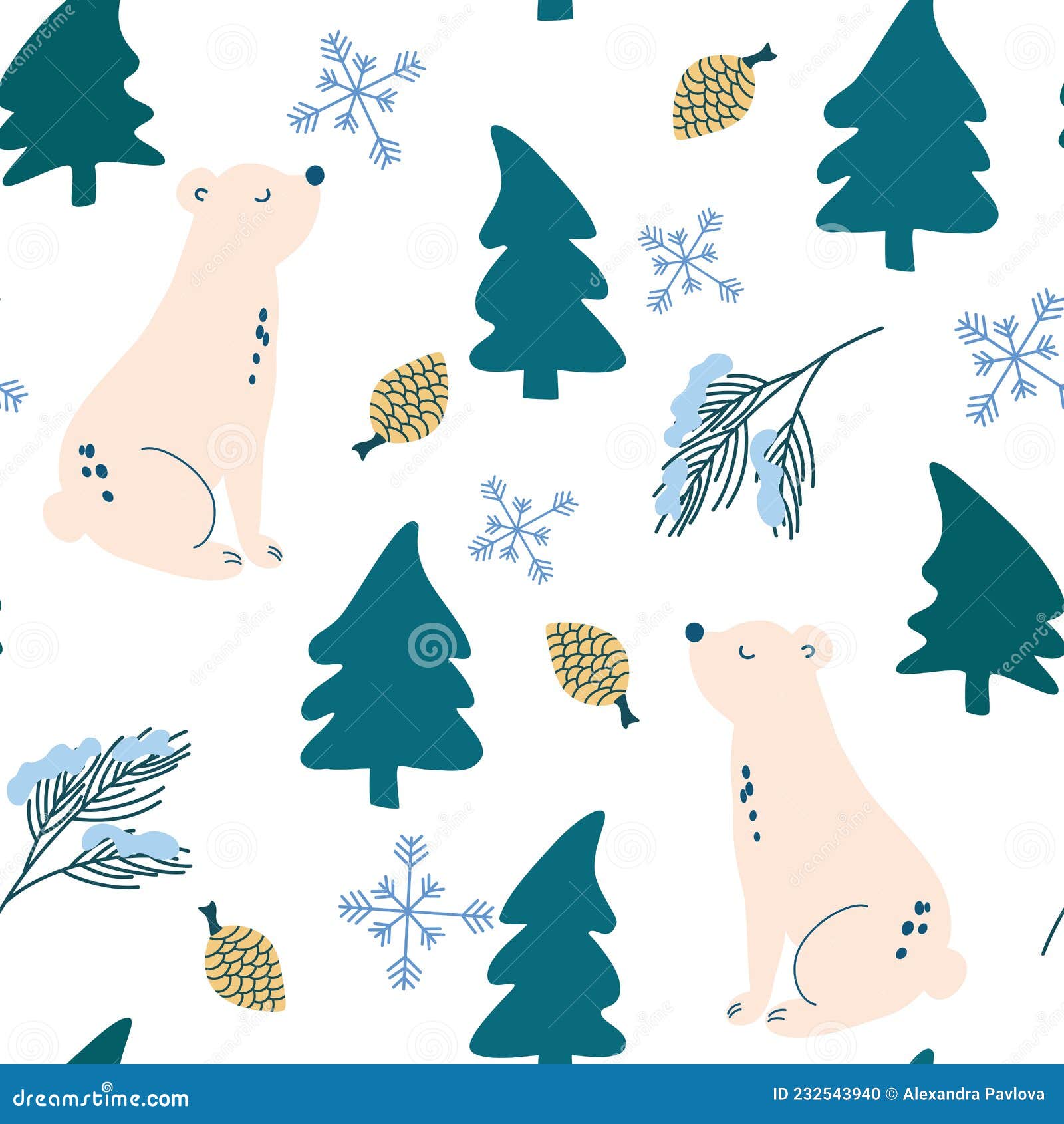 Polar Bear in the Forest Seamless Pattern. Christmas Repeating Pattern ...