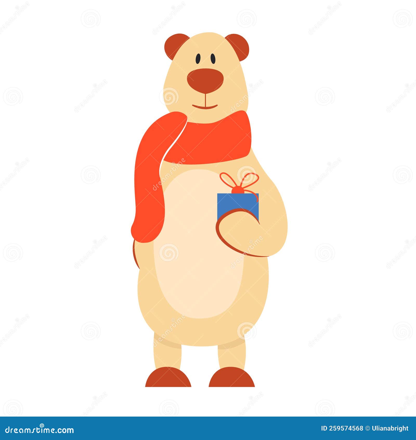 Polar Bear with a Gift. Vector Illustration Isolated on White ...