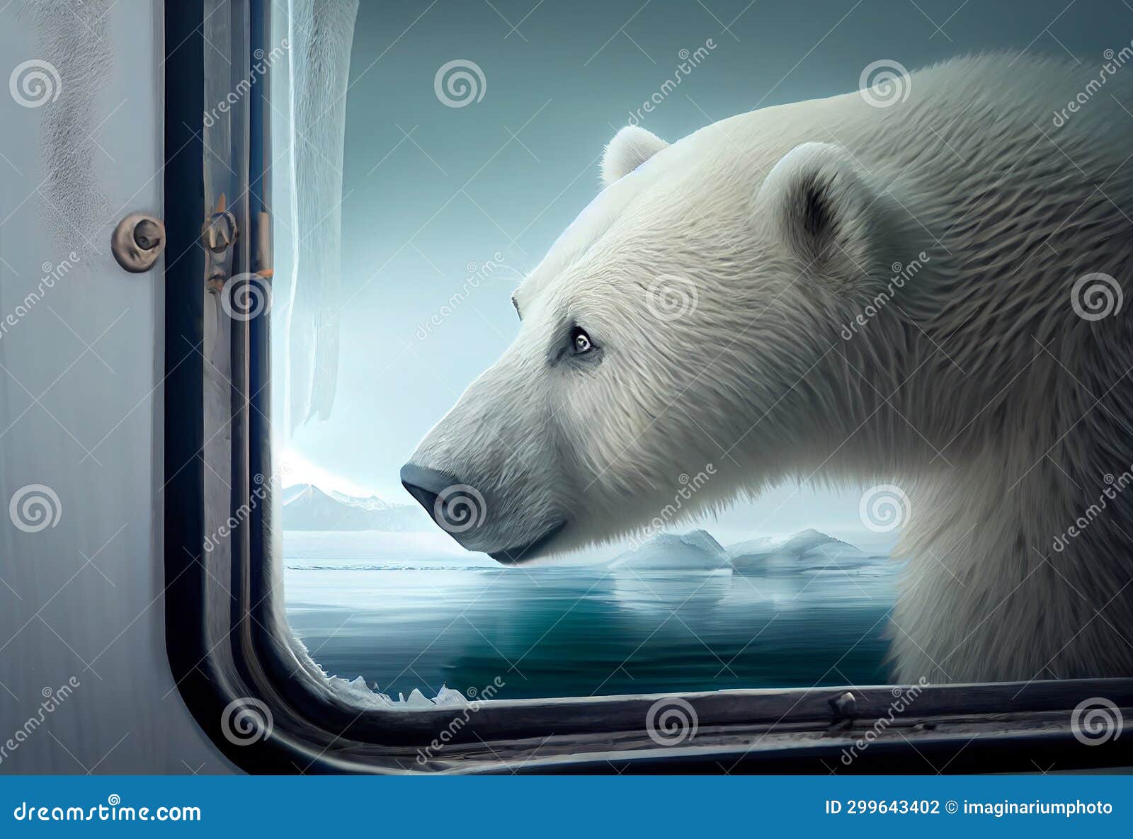 Polar Bear Looking through Glass Window Stock Photo - Image of mammal ...