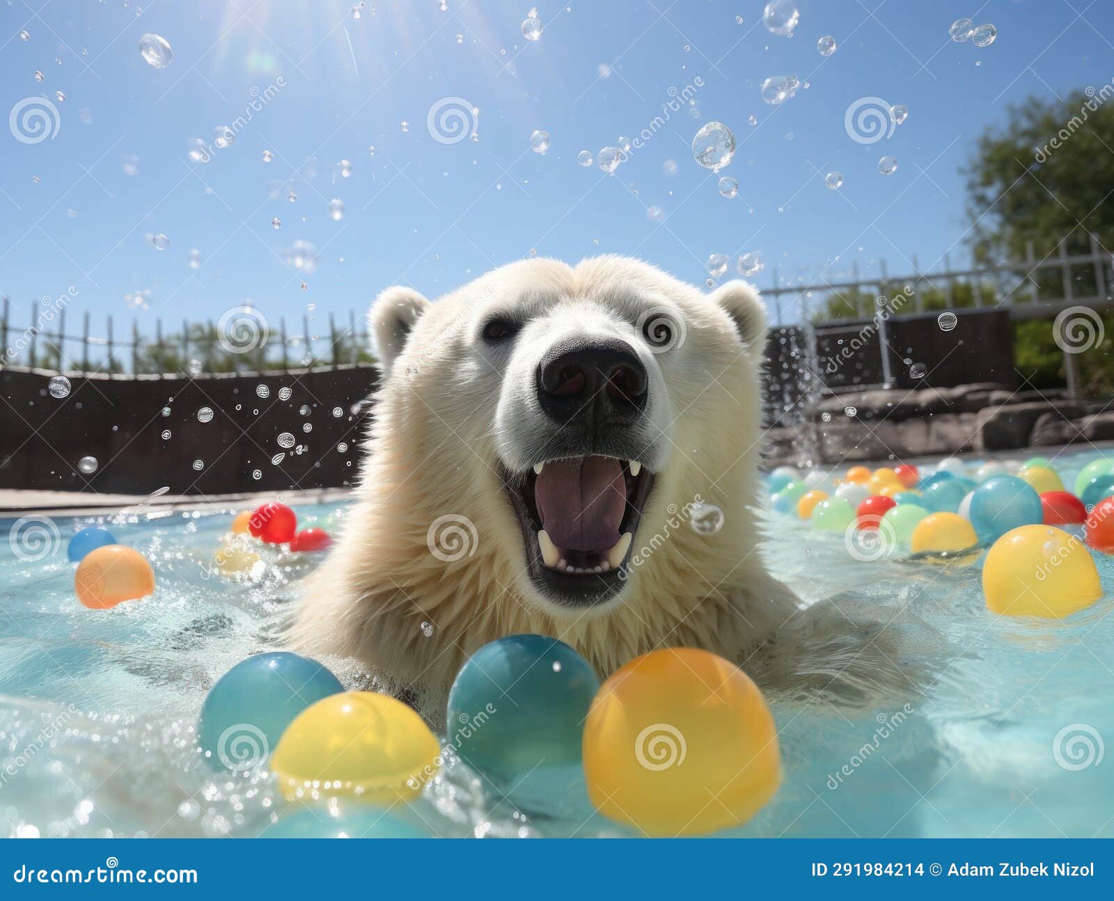 A Polar Bear in a Pool with Balls Stock Illustration - Illustration of ...