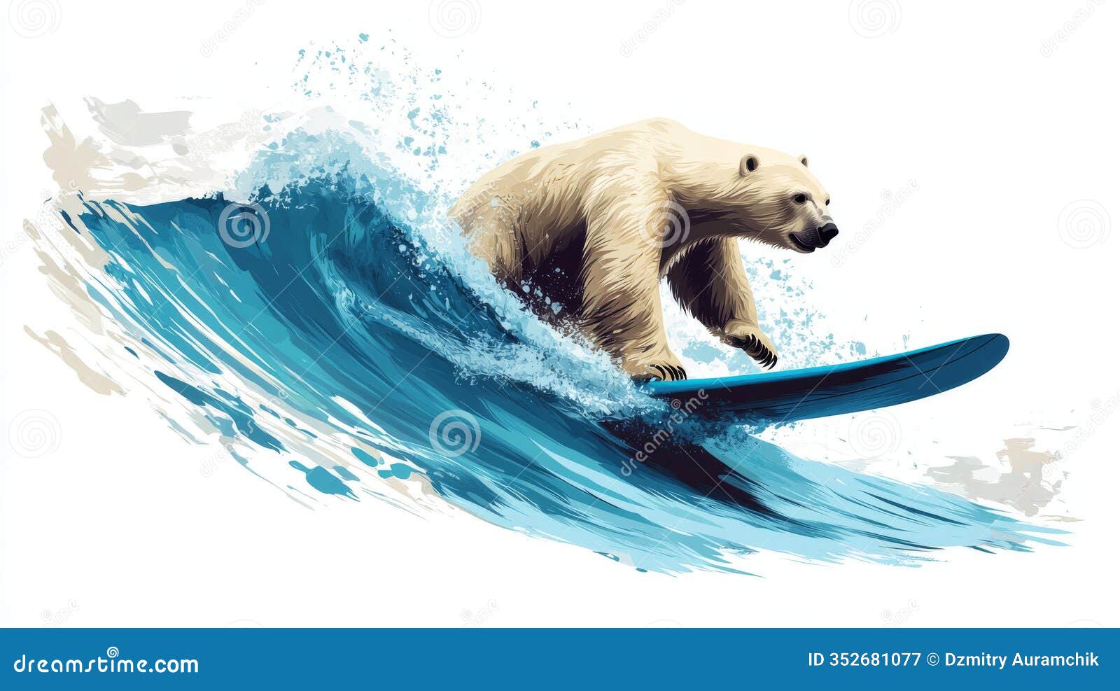 A Polar Bear Riding a Massive Wave, Depicted in Crayon Drawing Style ...