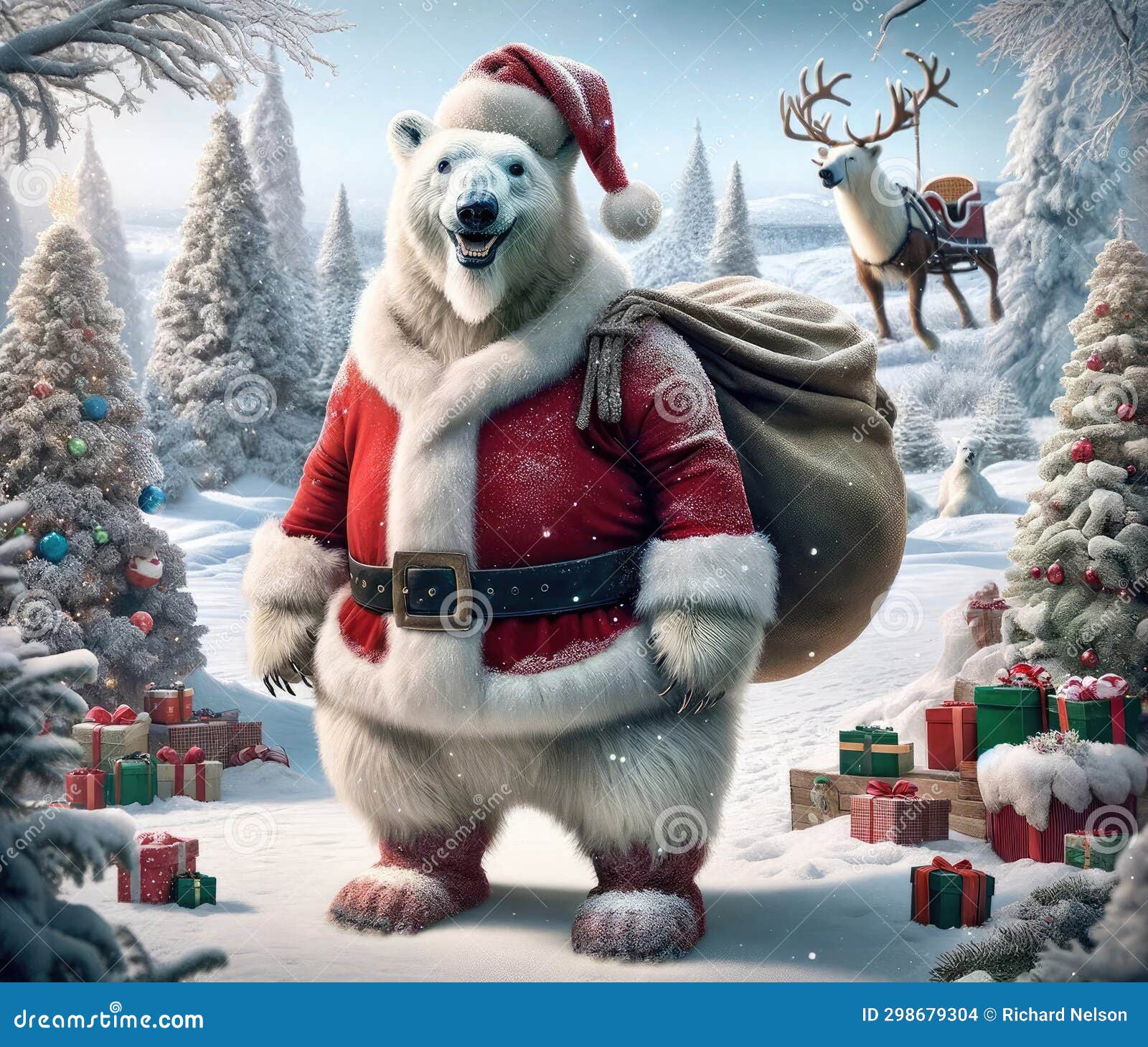 Polar Bear Santa Stock Illustration Illustration Of Sack 298679304