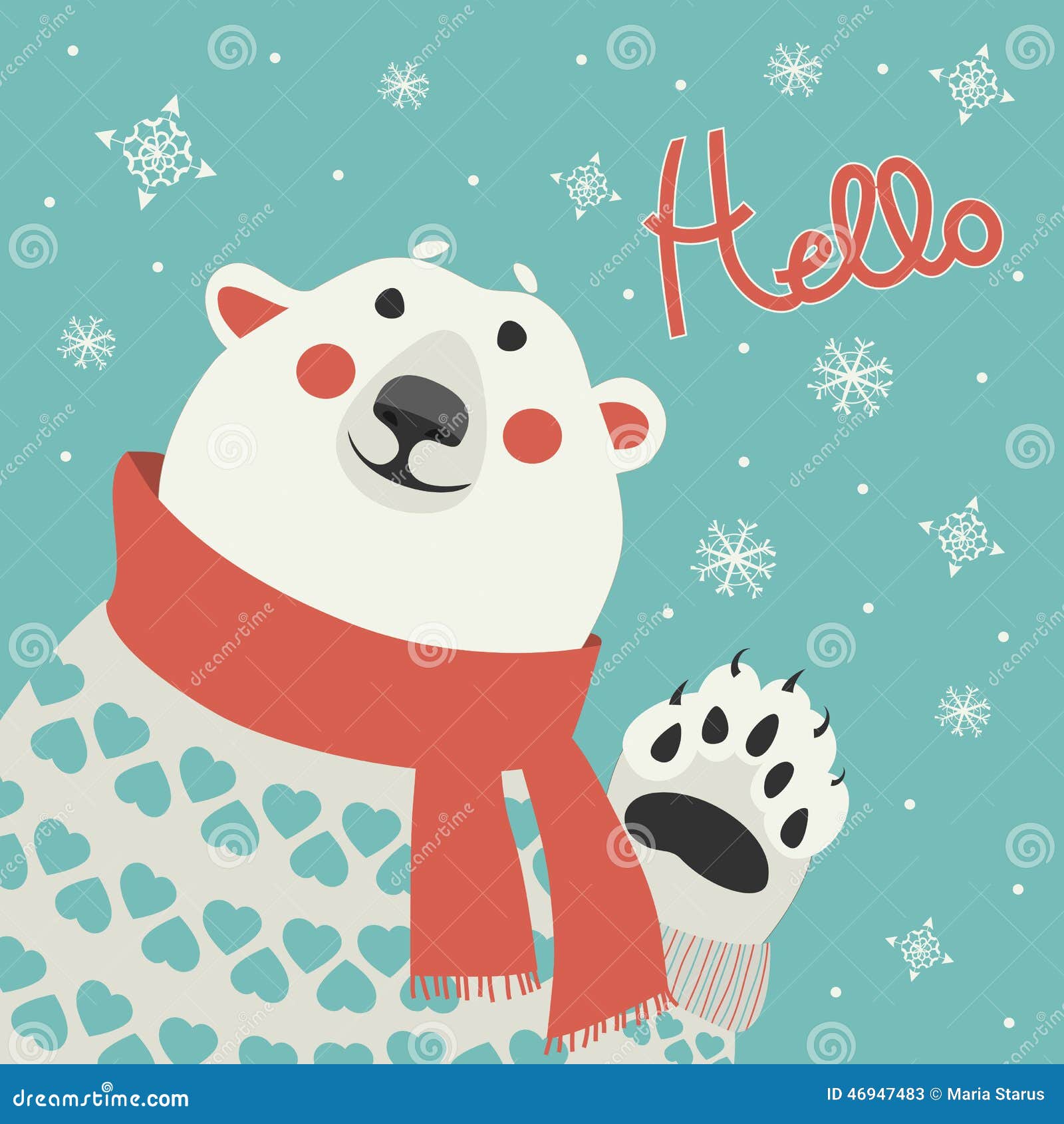 Polar bear says hello stock vector. Illustration of season - 46947483