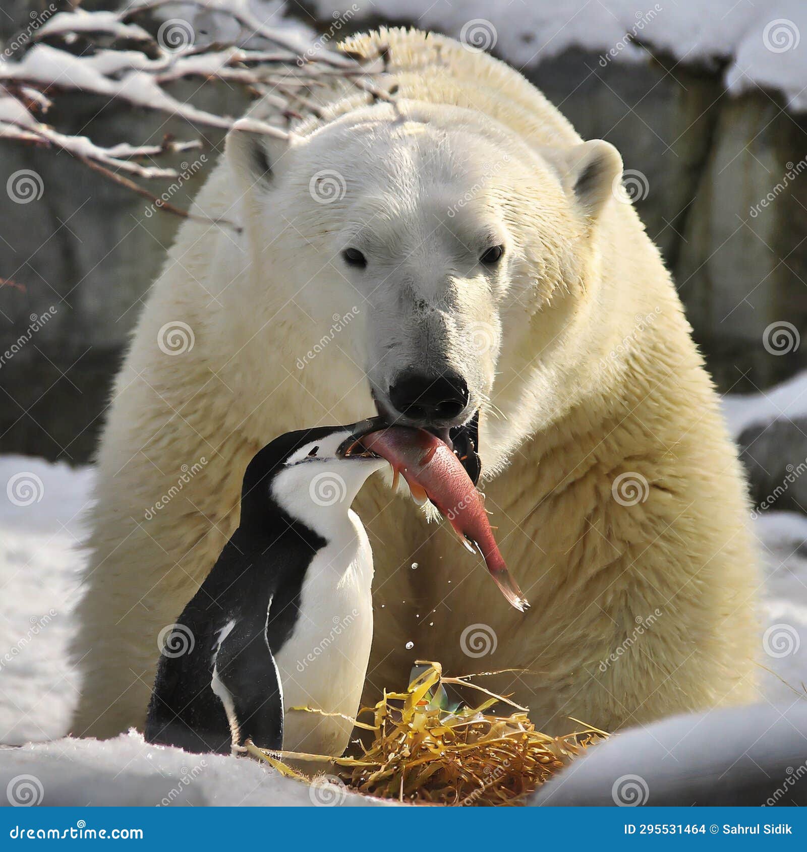Polar Bear Snatches Penguin Fish Stock Photo - Image of eating, bear ...