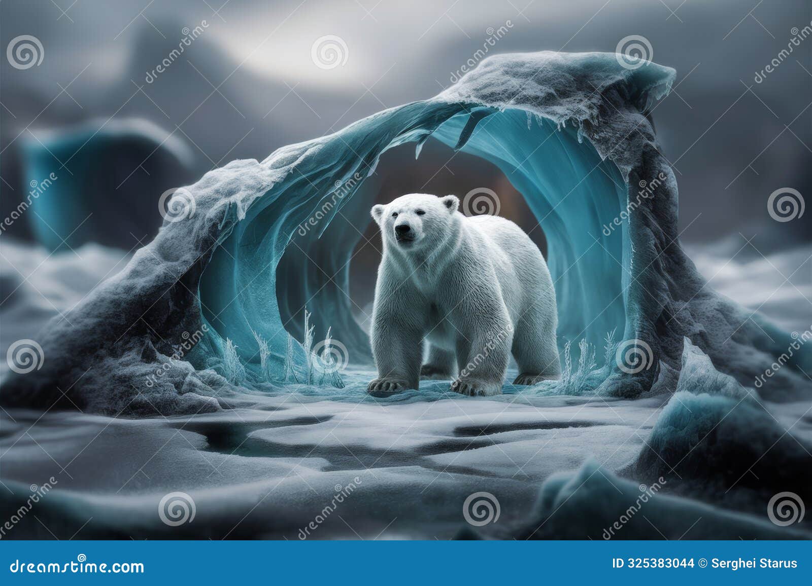 A Polar Bear Standing in a Cave with Ice and Snow, AI Stock Photo ...