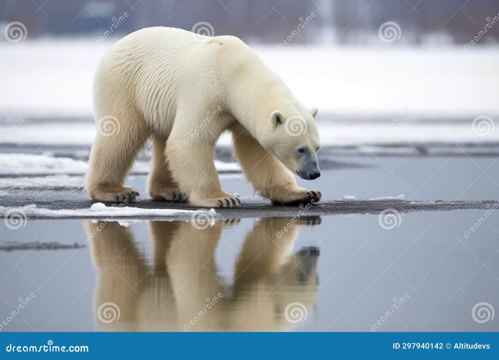 A Polar Bear Stepping on Cracking Thin Ice Stock Photo - Image of bear ...