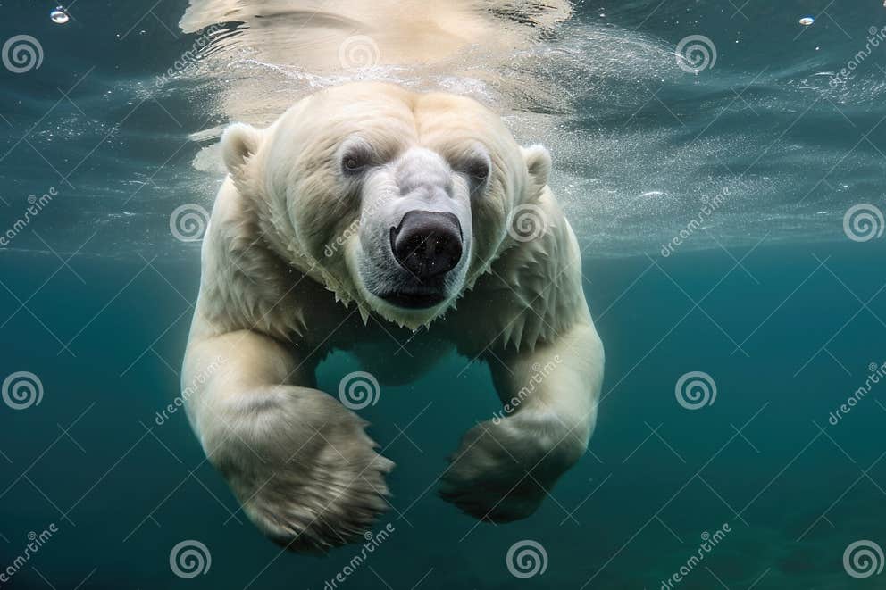 Polar Bear Surfacing from a Deep Dive in Freezing Arctic Waters Stock ...