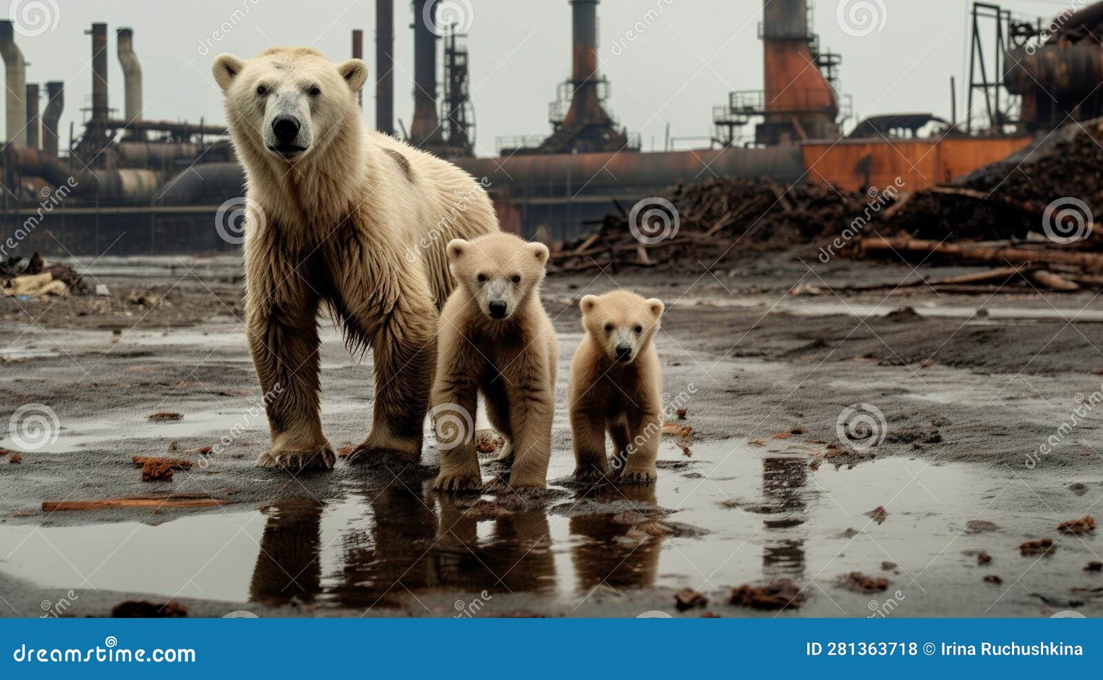 Polar Bear Survival in Arctic - Pollution Problems. Generative AI Stock ...