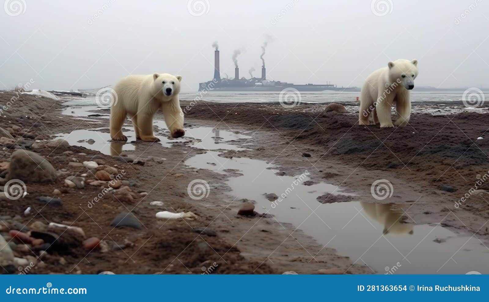 Polar Bear Survival in Arctic - Pollution Problems. Generative AI Stock ...