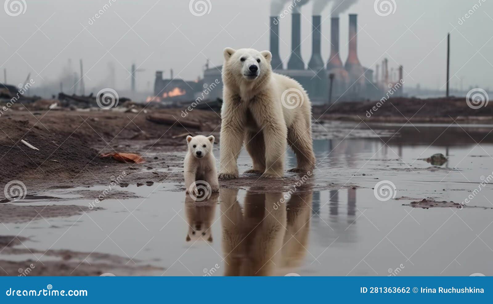 Polar Bear Survival in Arctic - Pollution Problems. Generative AI Stock ...