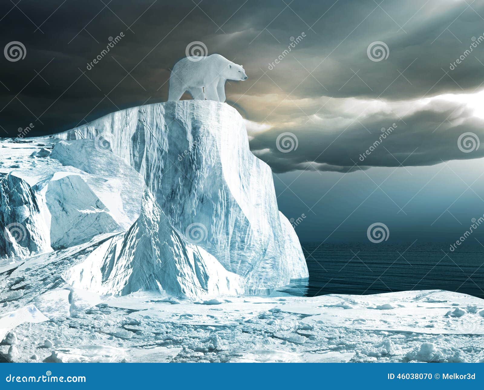 Polar Bear on Top of the Iceberg Stock Illustration - Illustration of ...