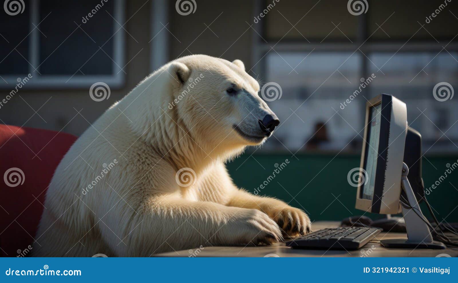 Polar Bear Using a Computer at a Desk Stock Illustration - Illustration ...