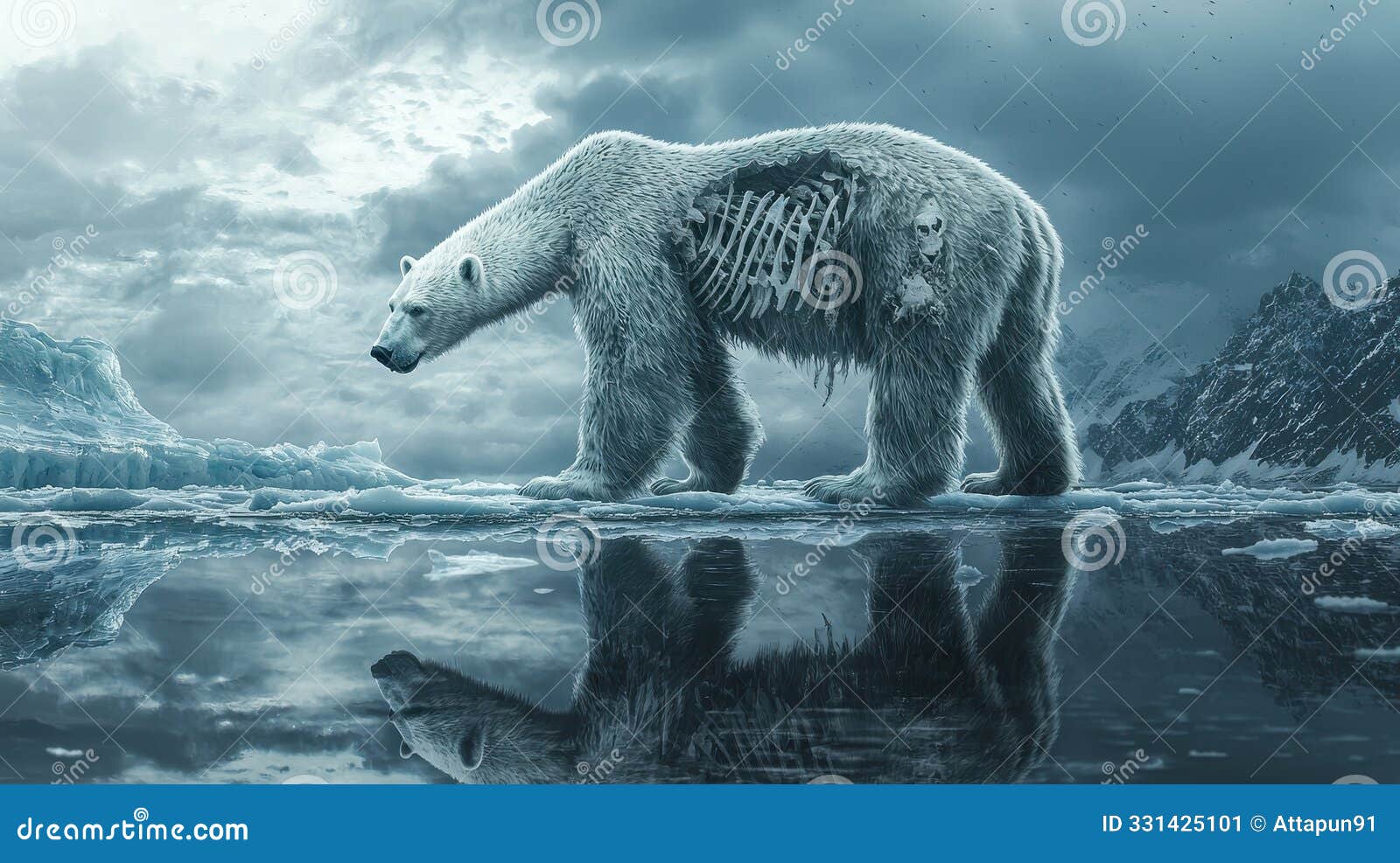 Polar Bear With Visible Ribcage On Melting Ice Symbolizing The ...