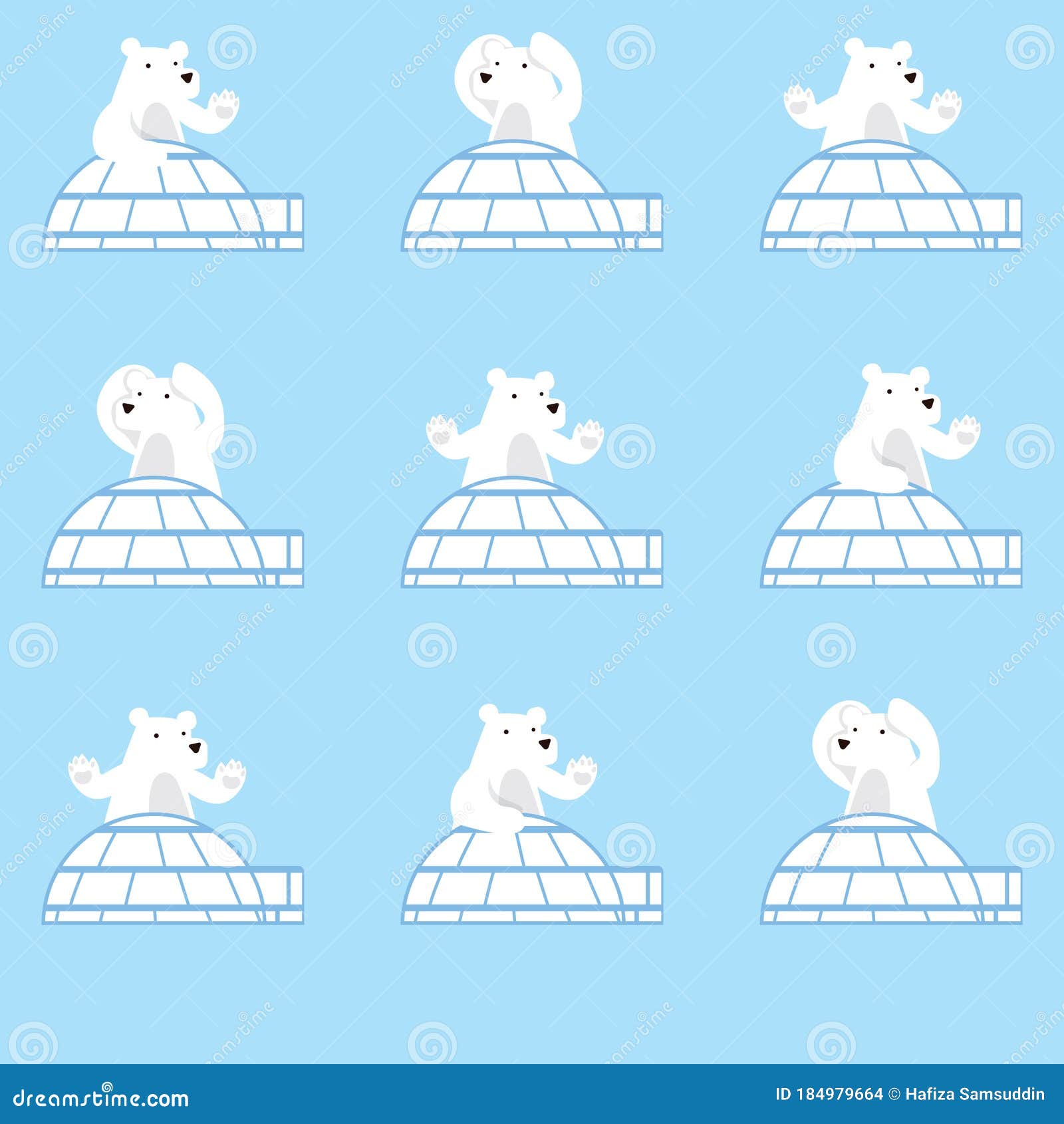 Polar Bears with Igloos Background. Vector Illustration Decorative ...