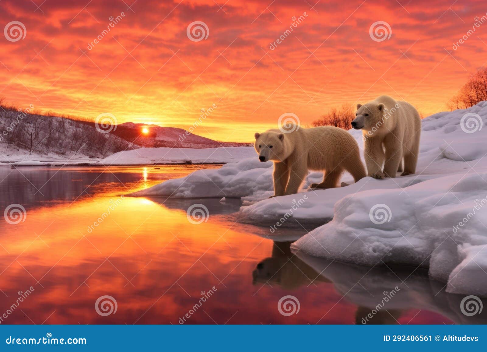 Polar Bears Under the Mesmerizing Glow of Winter Solstice Sunset Stock ...