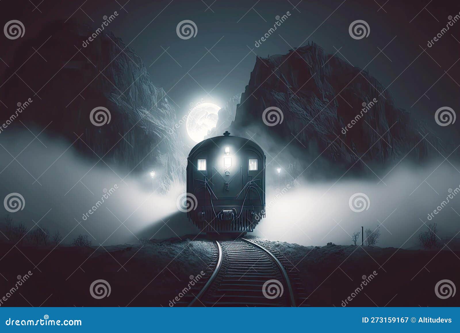 Polar Express Train Racing on Night Railway Against Background of Moon ...