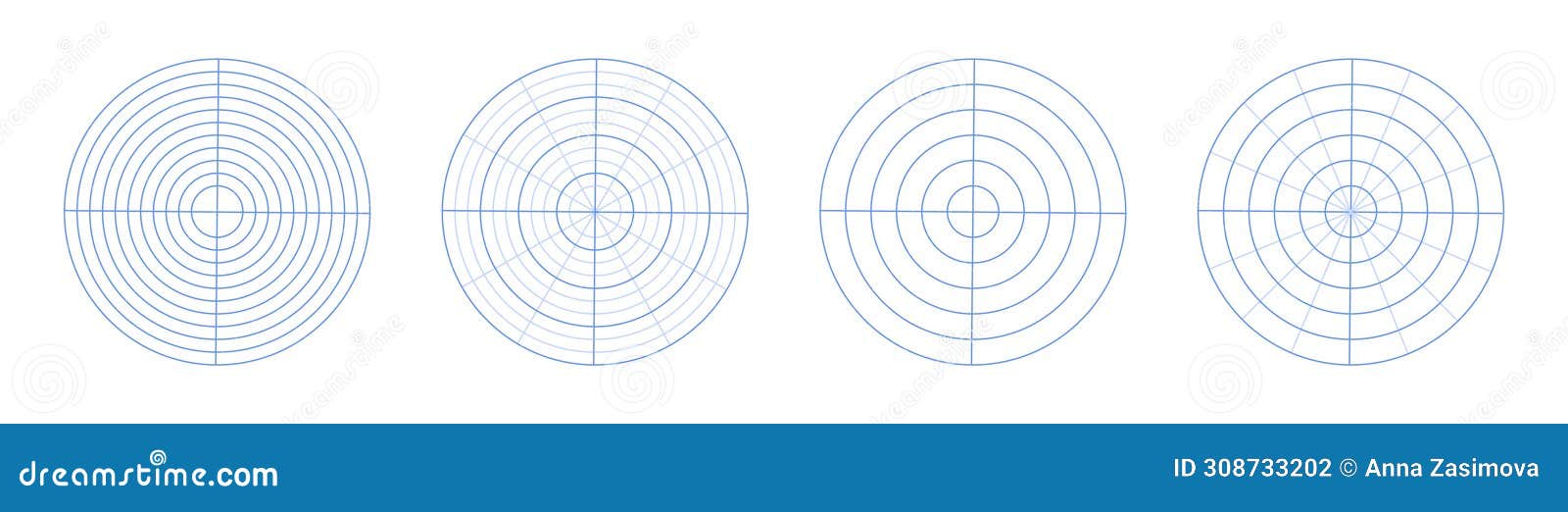 Polar Grid Divided Template Set. Radar Circular Graph Screen. Grid With ...