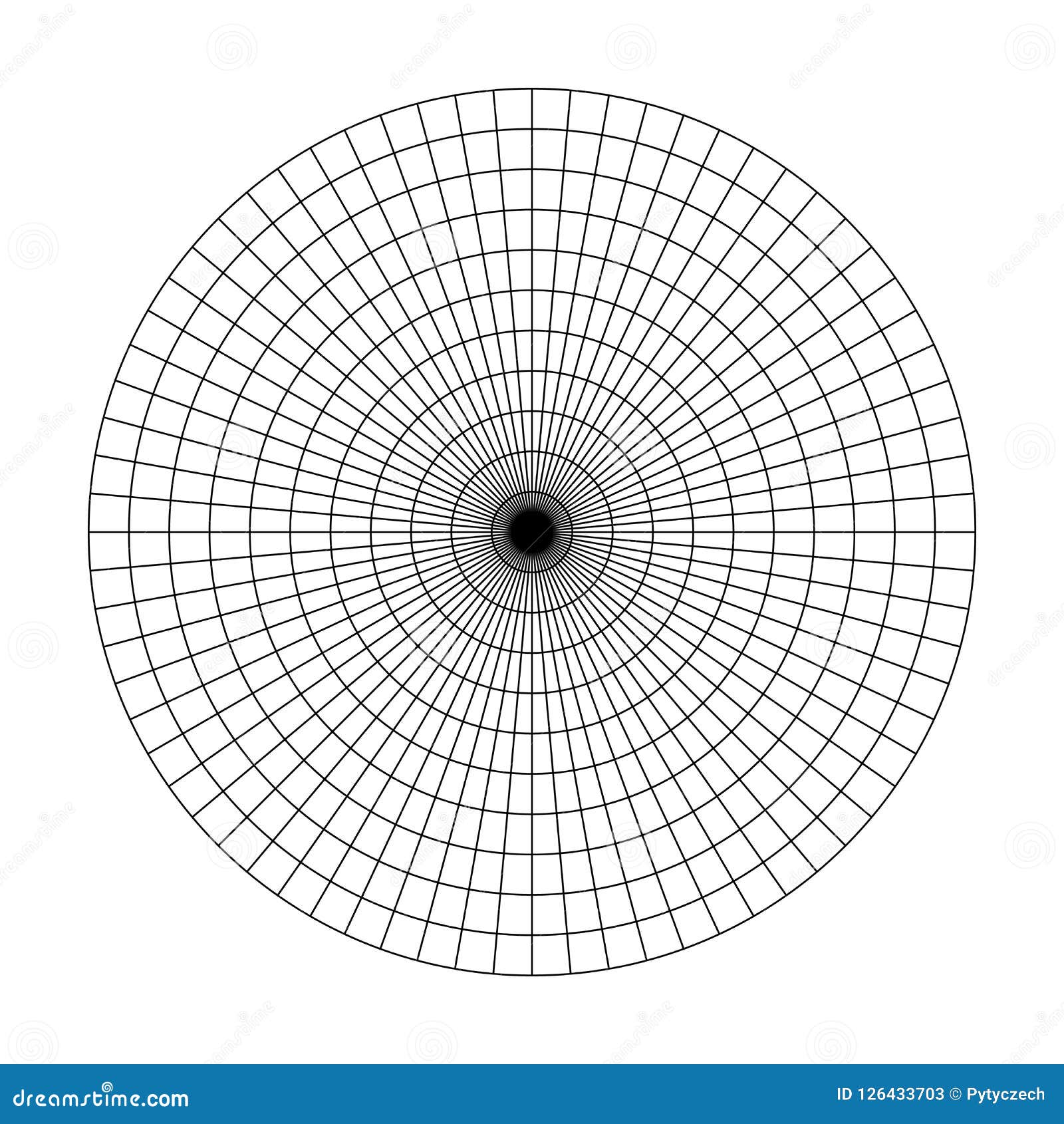 Polar Grid of 10 Concentric Circles and 5degrees Steps. Blank Vector ...