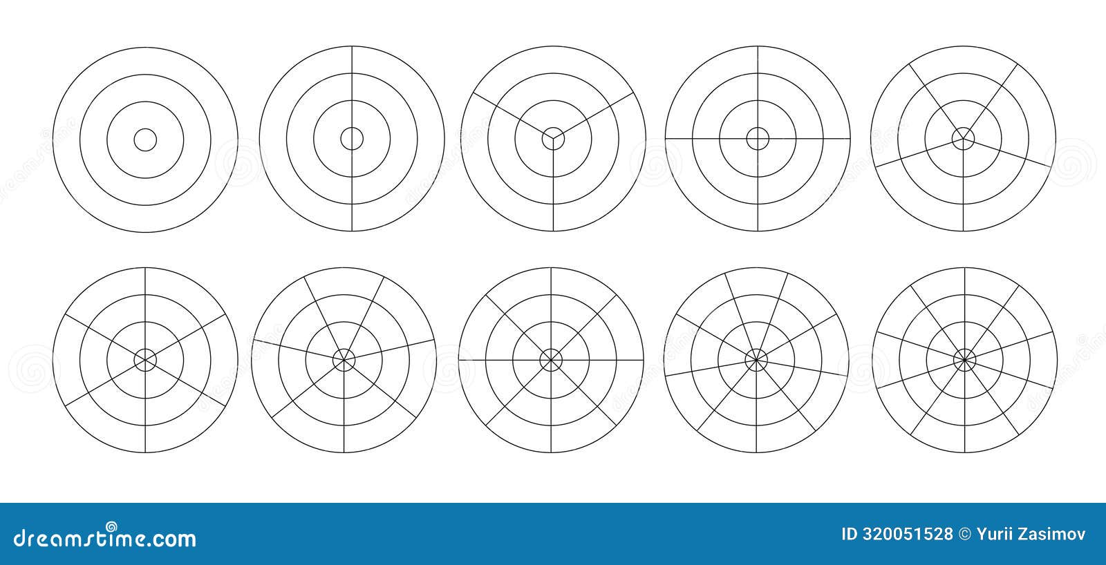 Polar Grid Concentric Circles and Steps. Blank Vector Polar Graph Paper ...