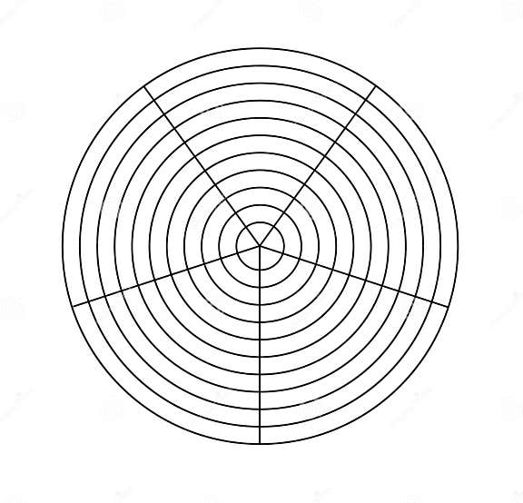 Polar Grid Concentric Circles and Steps. Blank Vector Polar Graph Paper ...