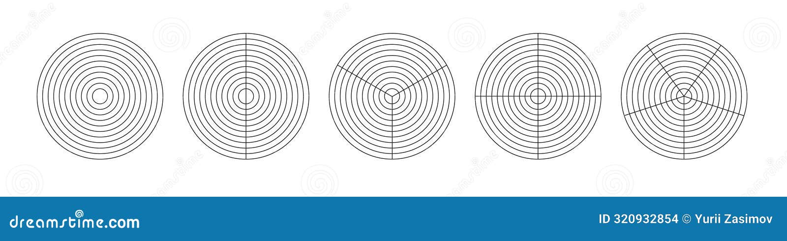 Polar Grid Concentric Circles and Steps. Blank Vector Polar Graph Paper ...