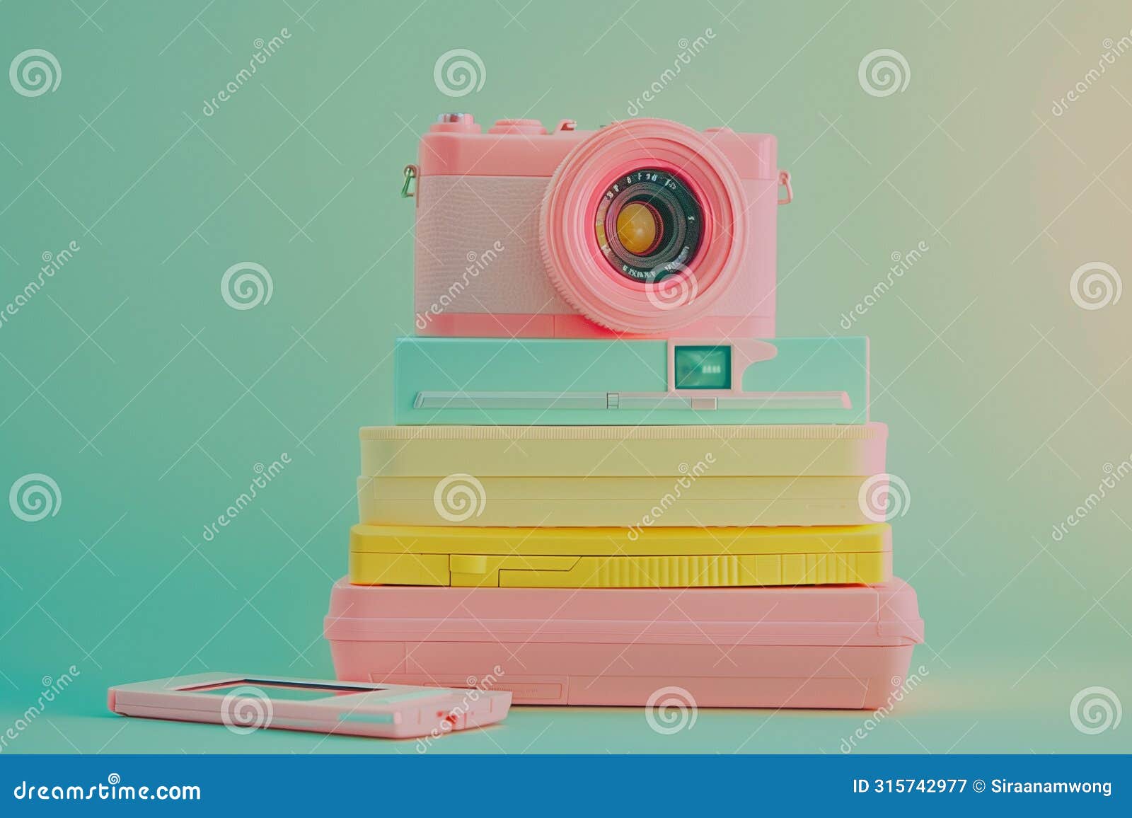 Polaroid Camera on Top of Soft Pink and Yellow Light Filters Stack. by ...