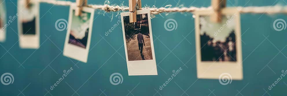 Polaroid Photos Attached To a String with Clothespins Creating a ...