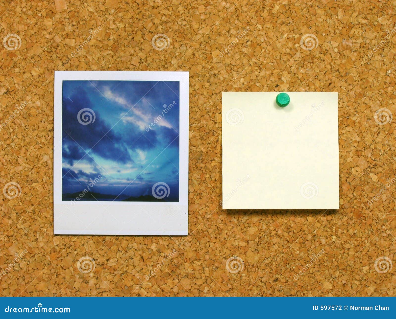 Polaroid & Post-it on Corkboard Stock Photo - Image of communicate ...