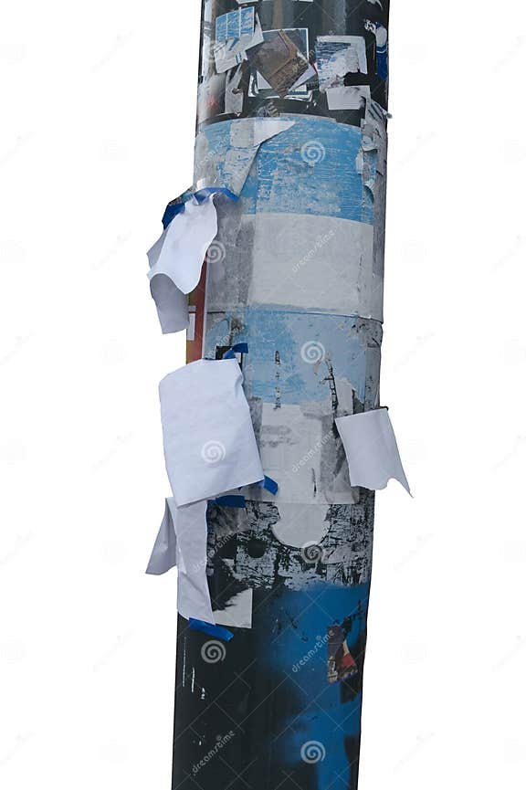 Pole with Advertising, Notes and Posters Blowing in the Wind Stock ...