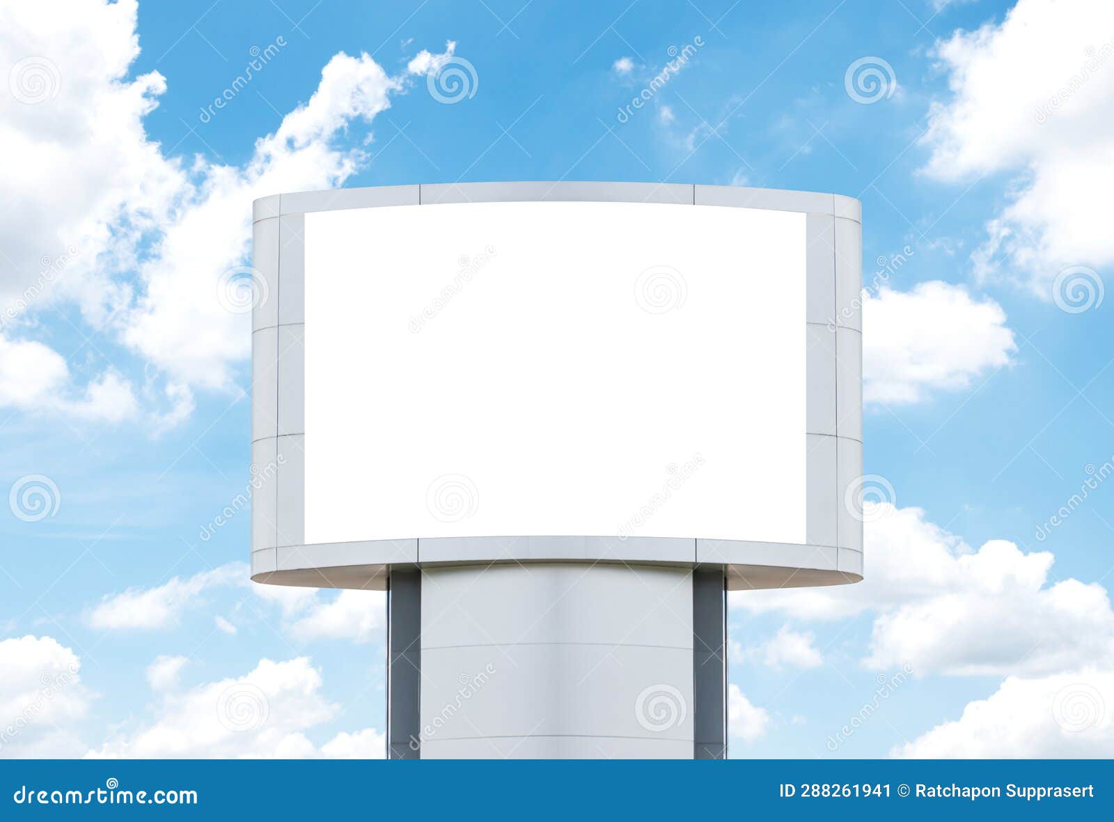 Pole Billboard on Blue Sky Background with Curve Mock Up White Screen ...