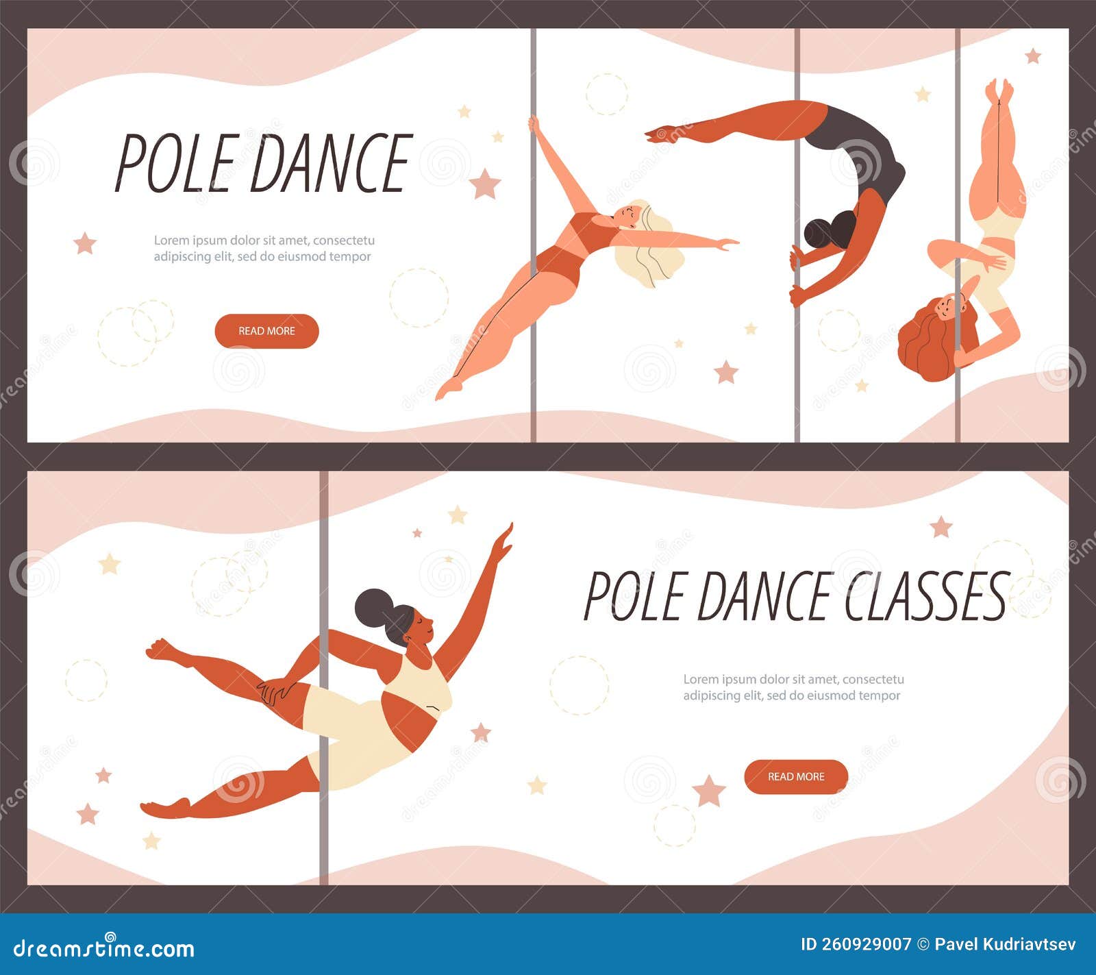 Pole Dance Classes Advertising Web Banners Set, Flat Vector ...