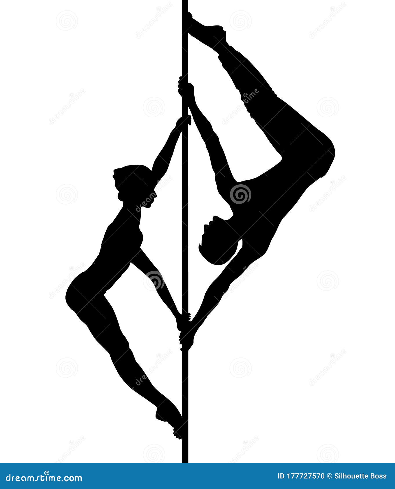 Pole Dance Duo, Pole Doubles at the Pole Dance Pole. Silhouette Stock ...
