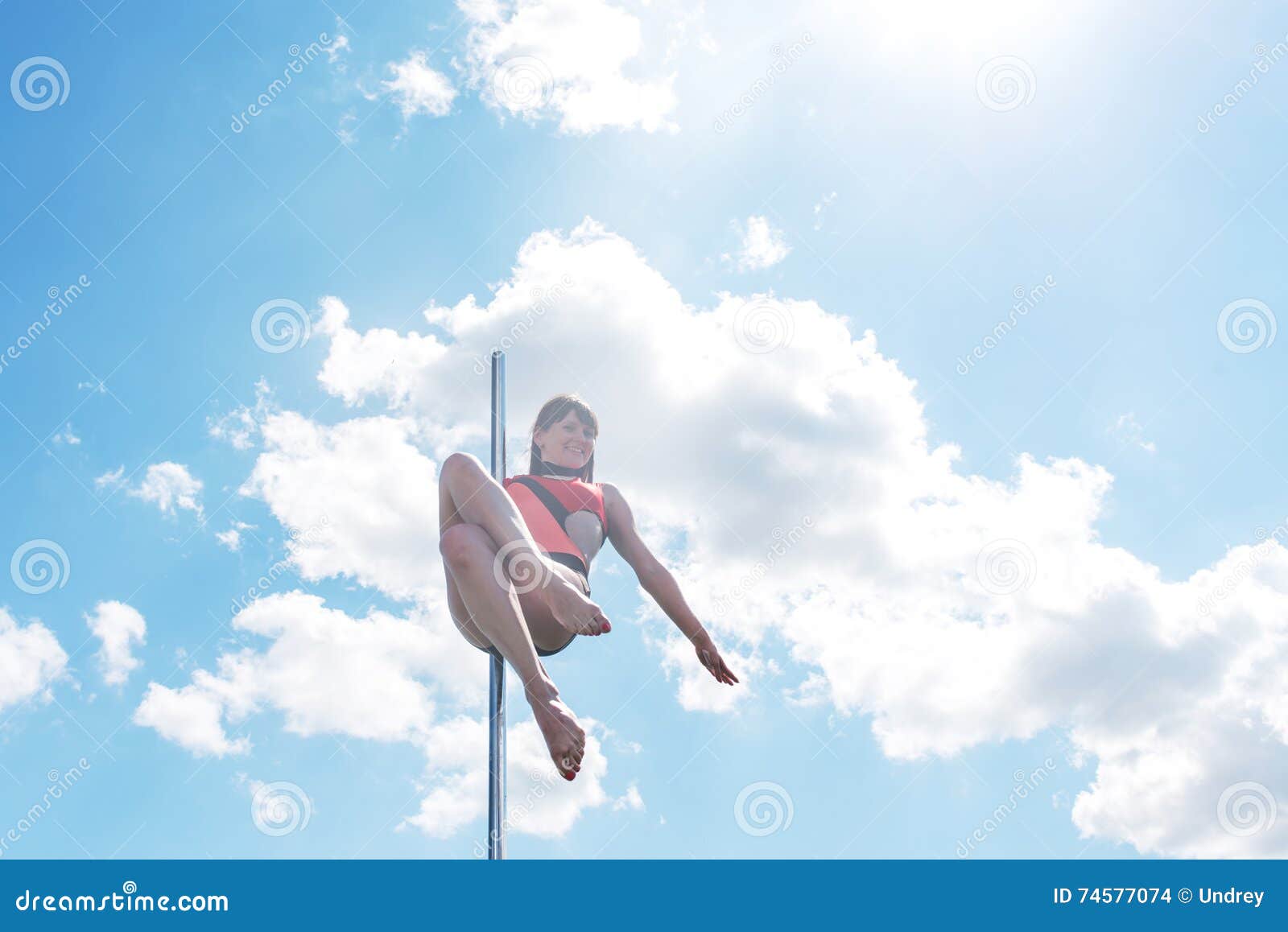 Pole Dance Fit Woman Exercising with Pylon Outdoors Stock Photo - Image ...